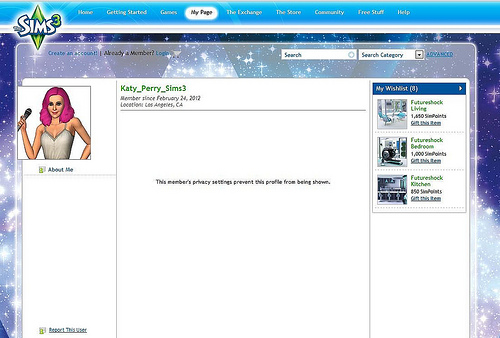 EA's "Katy Perry" Sims 3 My Page | SimsVIP